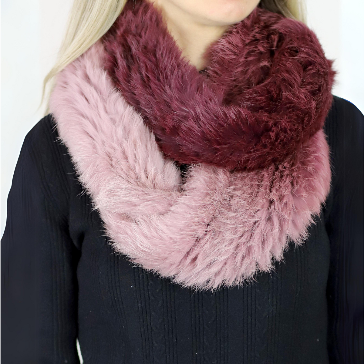Infinity Cozy Fur Muffler - Blush/Red | La Fiorentina