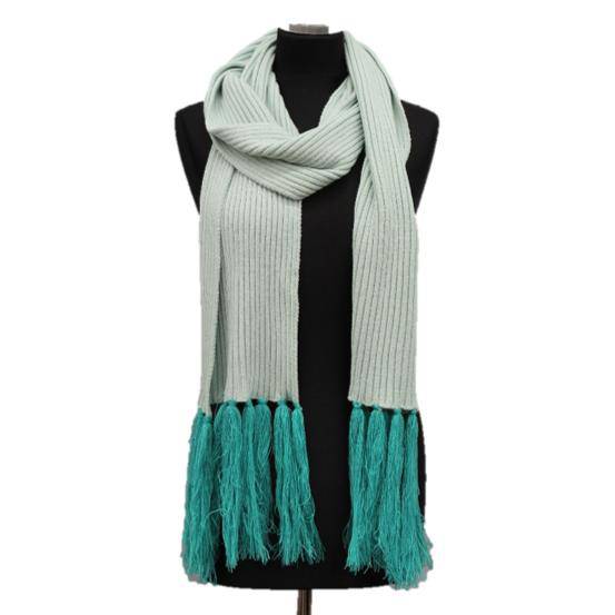 Long Length Scarf With Contrasting Fringe - Turquoise/Light Blue | La ...