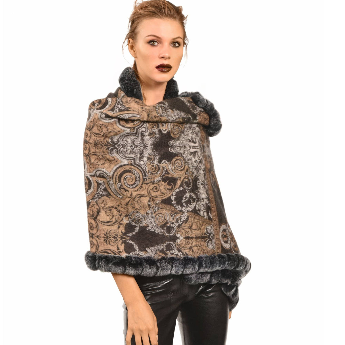 Reverisible Cashmere Wrap with Rex Rabbit Trim | La Fiorentina