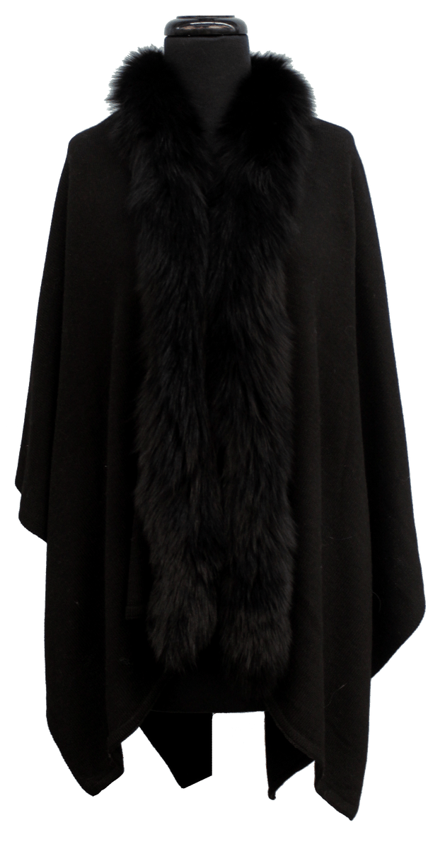 Wool Wrap with Fur Trim | La Fiorentina